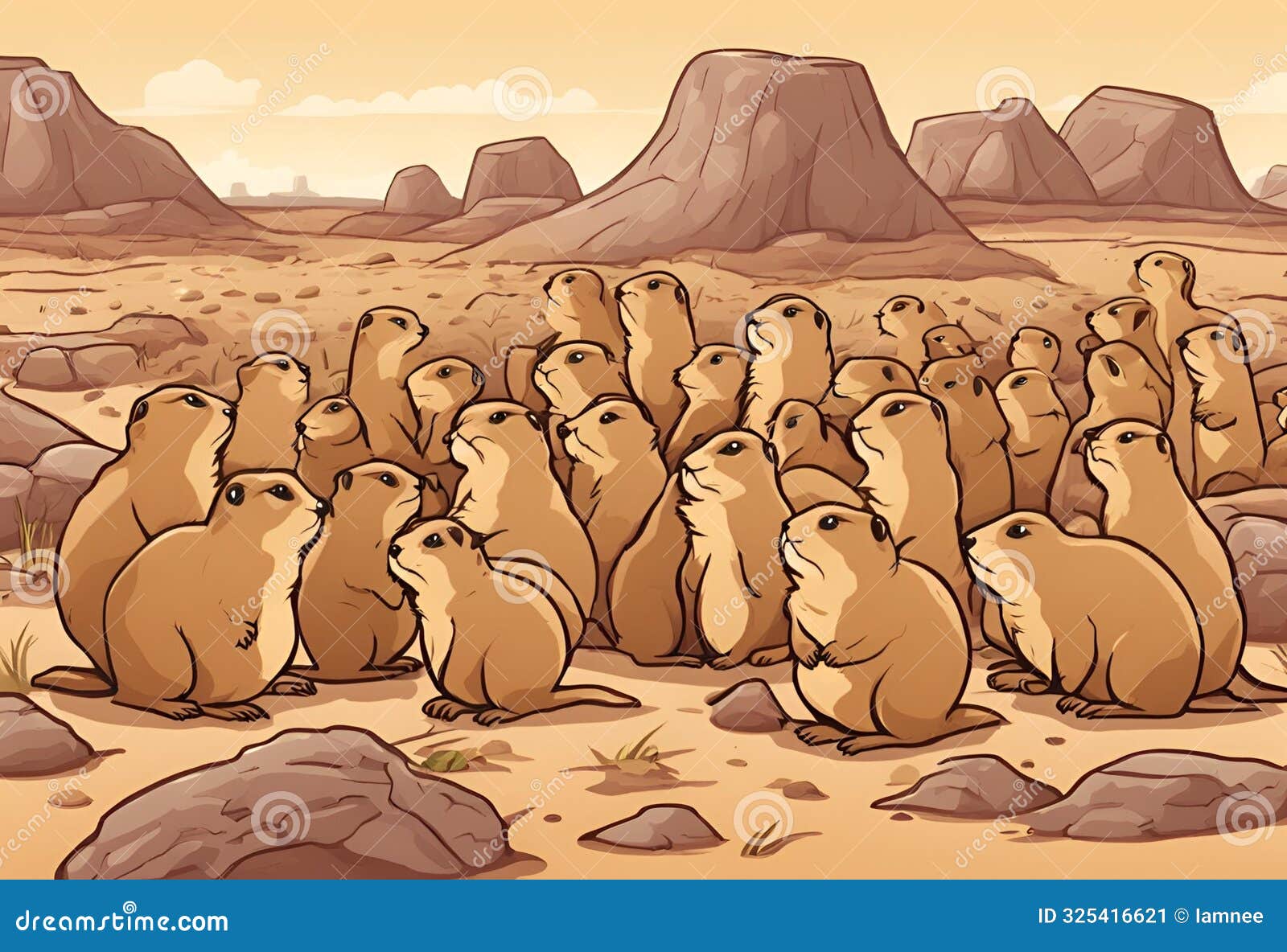 Prairie Dogs Living Together in Their Habitat.Cartoon Abstract Art.AI ...