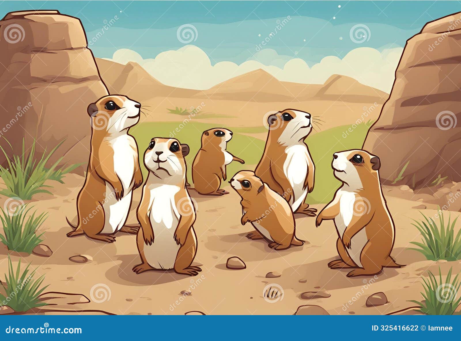 Prairie Dogs Living Together in Their Habitat.Cartoon Abstract Art.AI ...