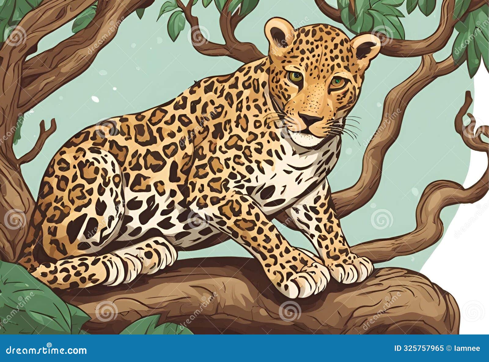 Scary Leopard Lives High Up in a Tree.Cartoon Abstract Art.AI Generated ...