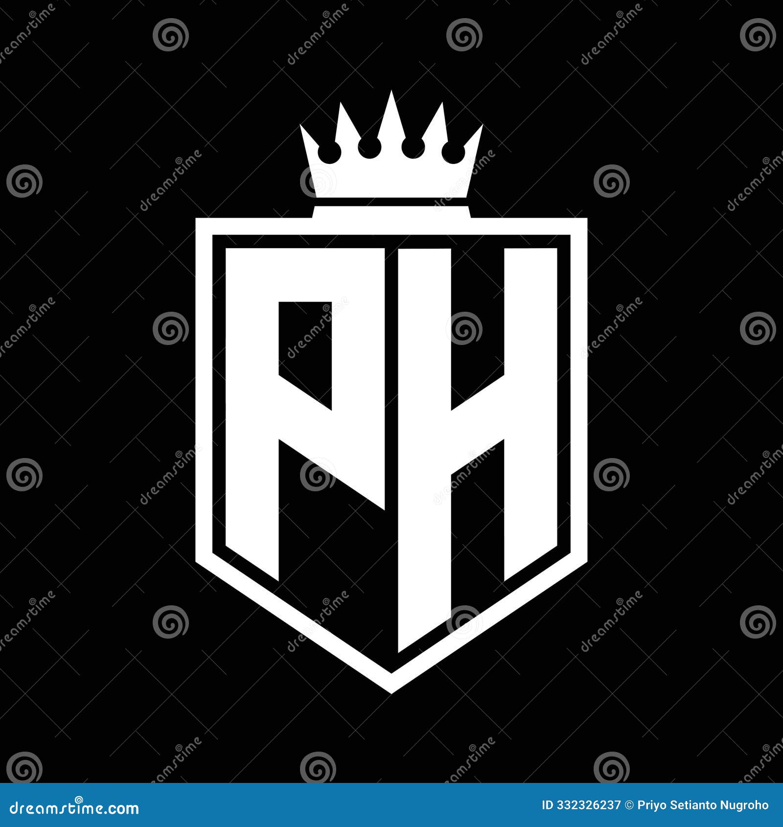 PH Logo Monogram Bold Shield Geometric Shape with Crown Outline Black ...