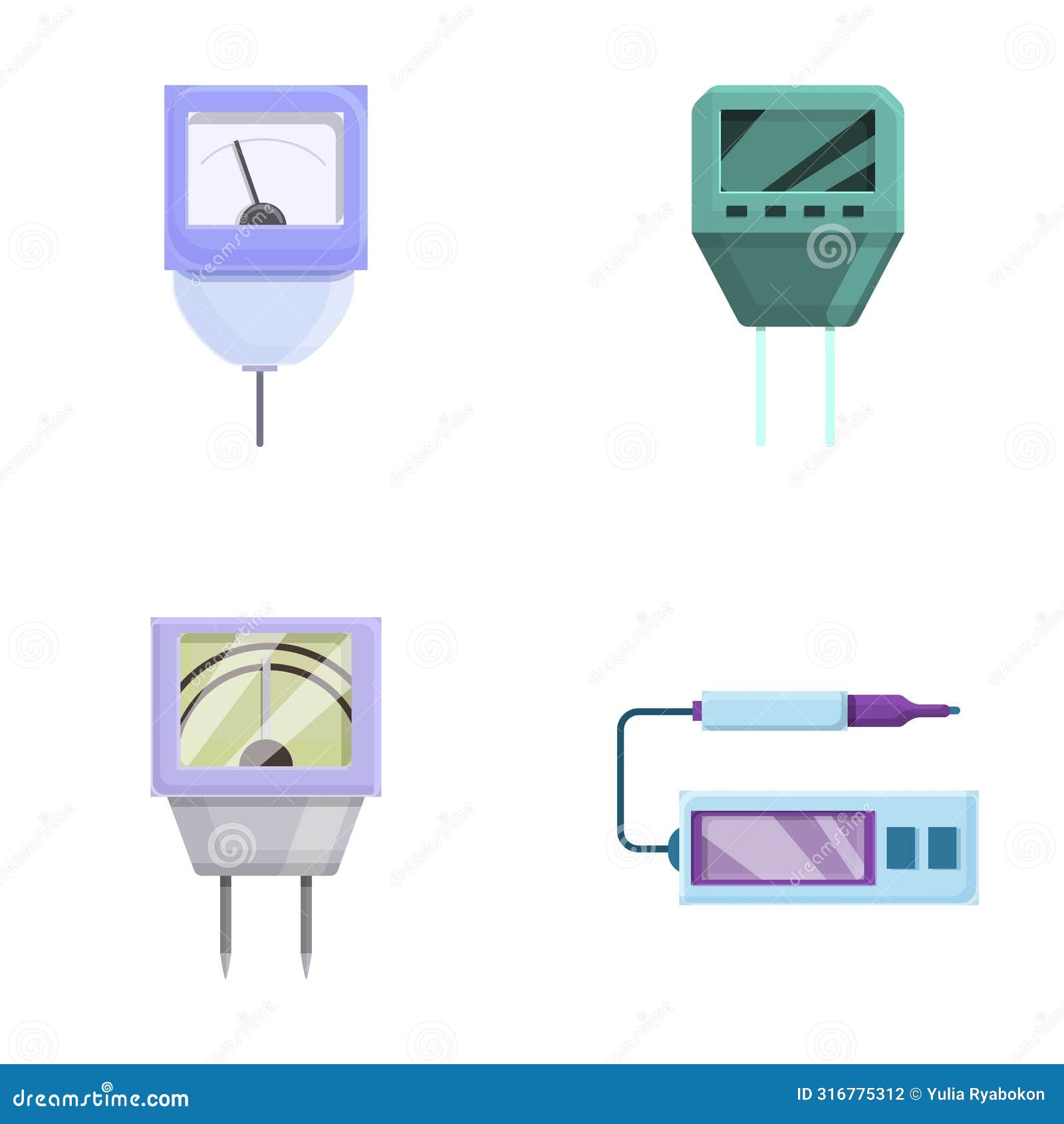 Ph Measure Icons Set Cartoon Vector. Digital Chemical Ph Meter Stock ...