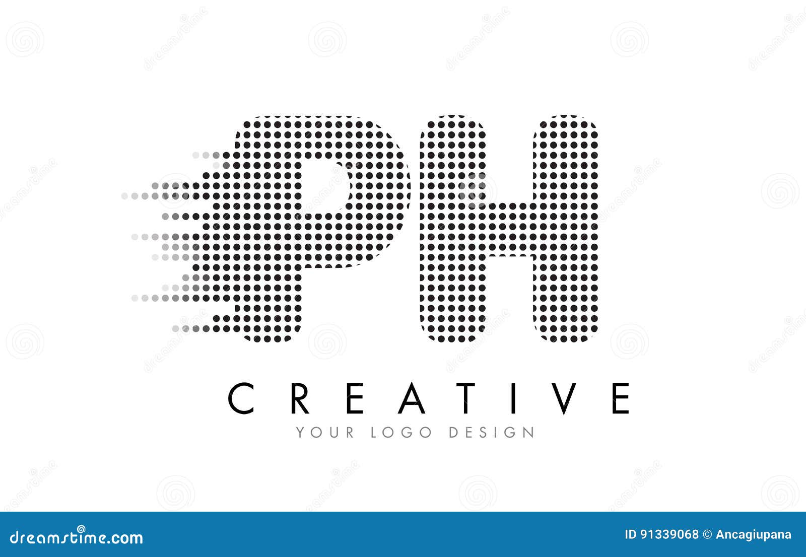 PH P H Letter Logo with Black Dots and Trails. Stock Vector ...