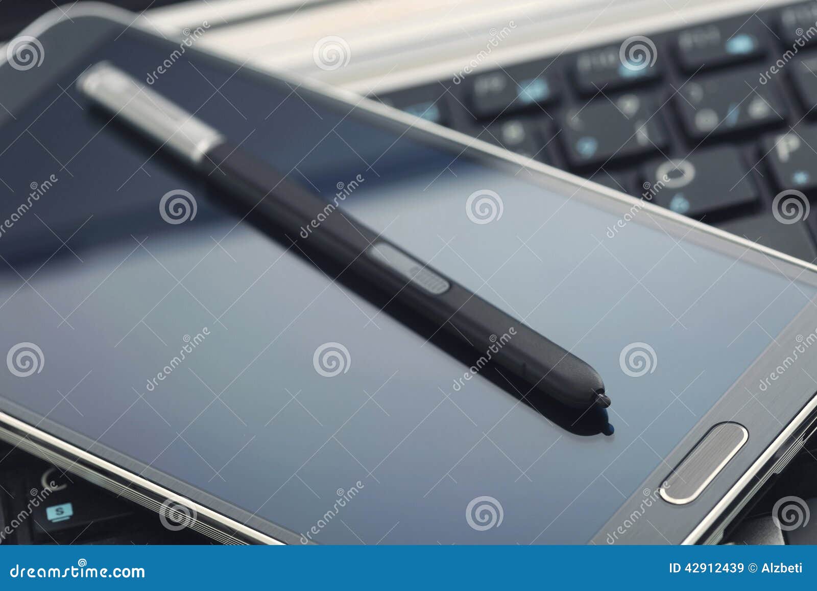 Phablet with stylus pen stock image. Image of background - 42912439