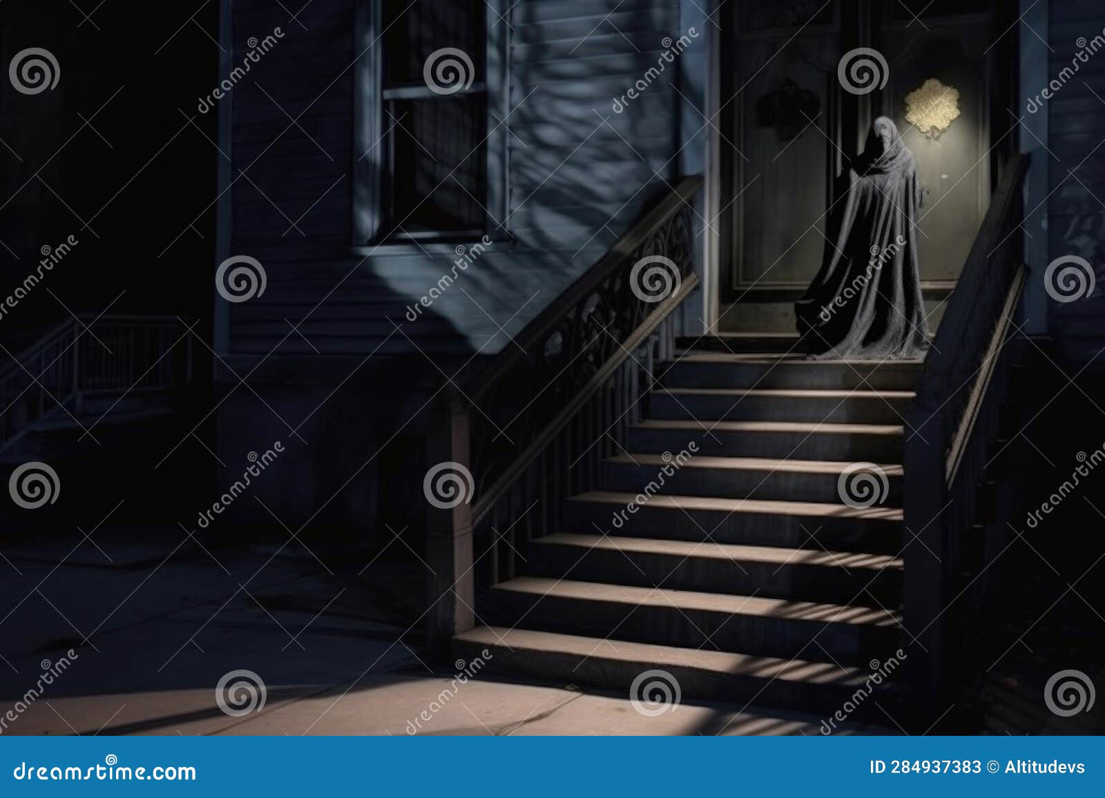 Phantom Shadow on the Steps of a Dark, Foreboding Entrance Stock Image ...