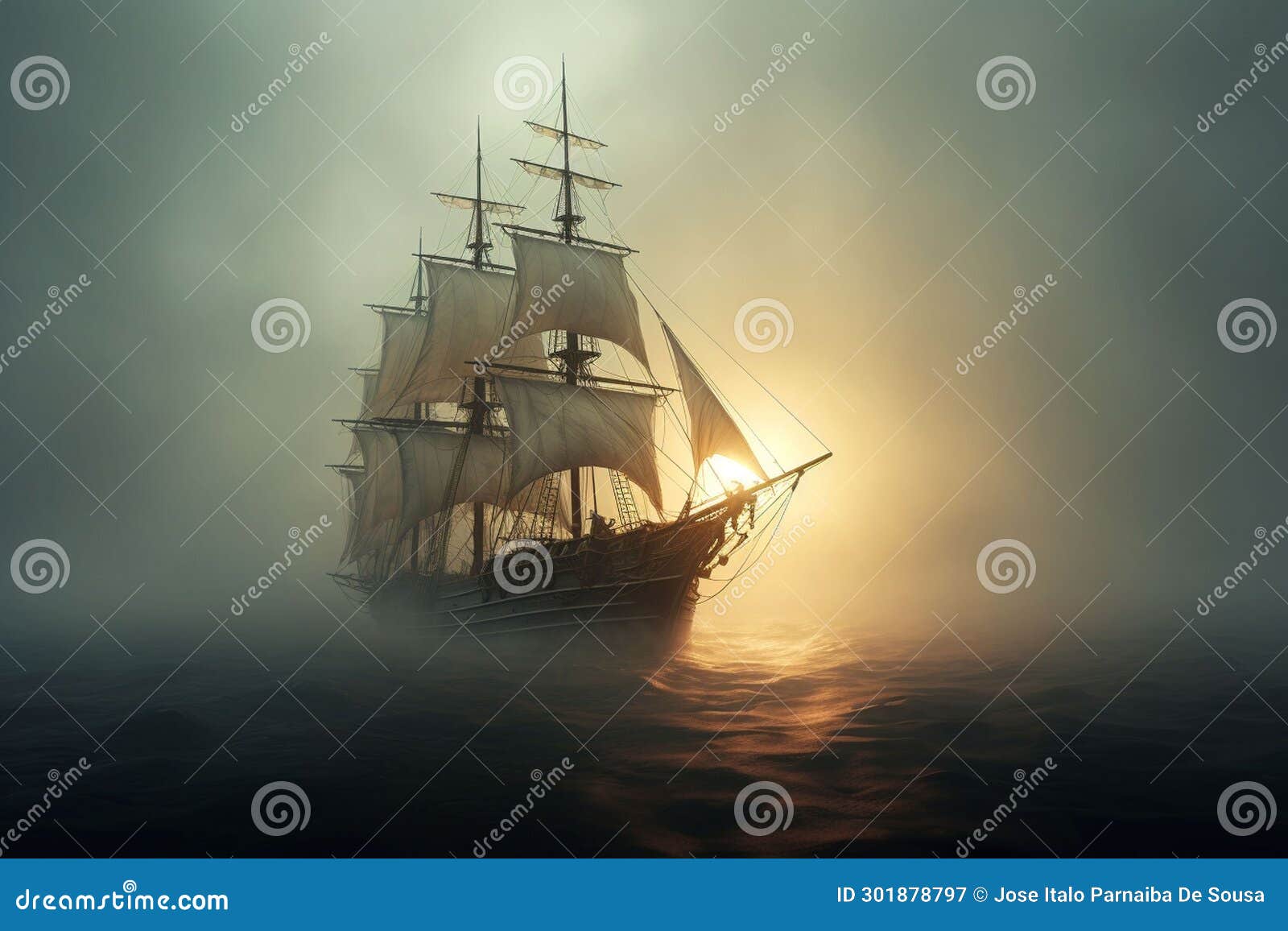 Phantom Ship Sailing in Mist Phantom Ship Stock Image - Image of boat ...