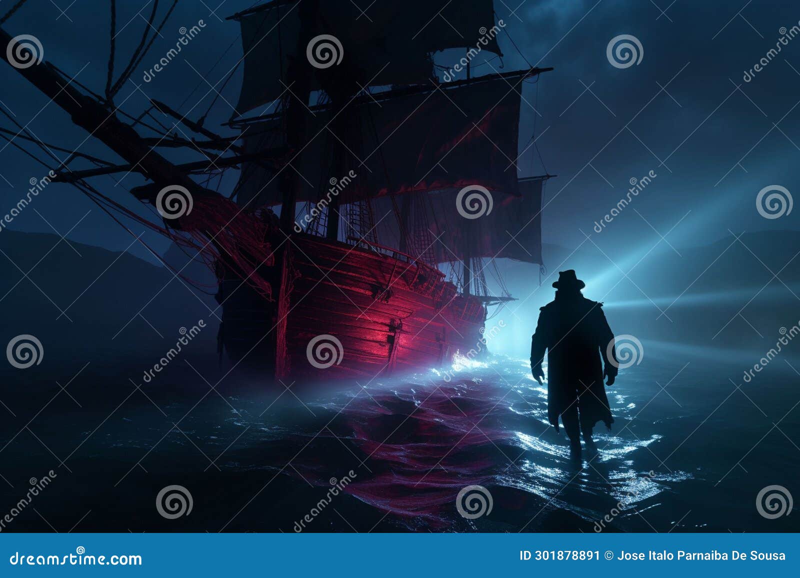 Phantom Shipwrecked Captain Ghosts Shadows Stock Image - Image of ...