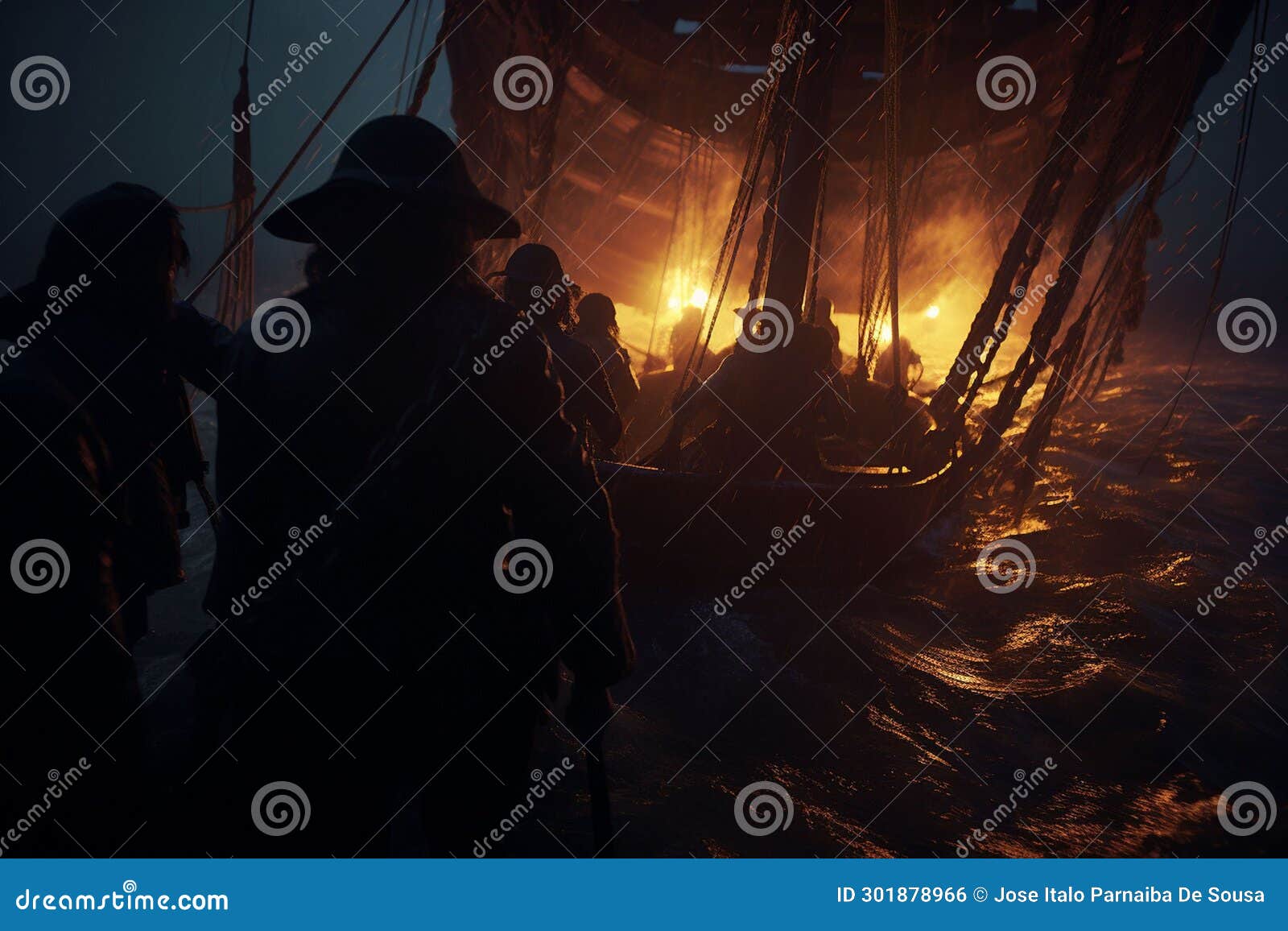 Pirate Crew With The Captain On A Ship Deck Cartoon Vector ...