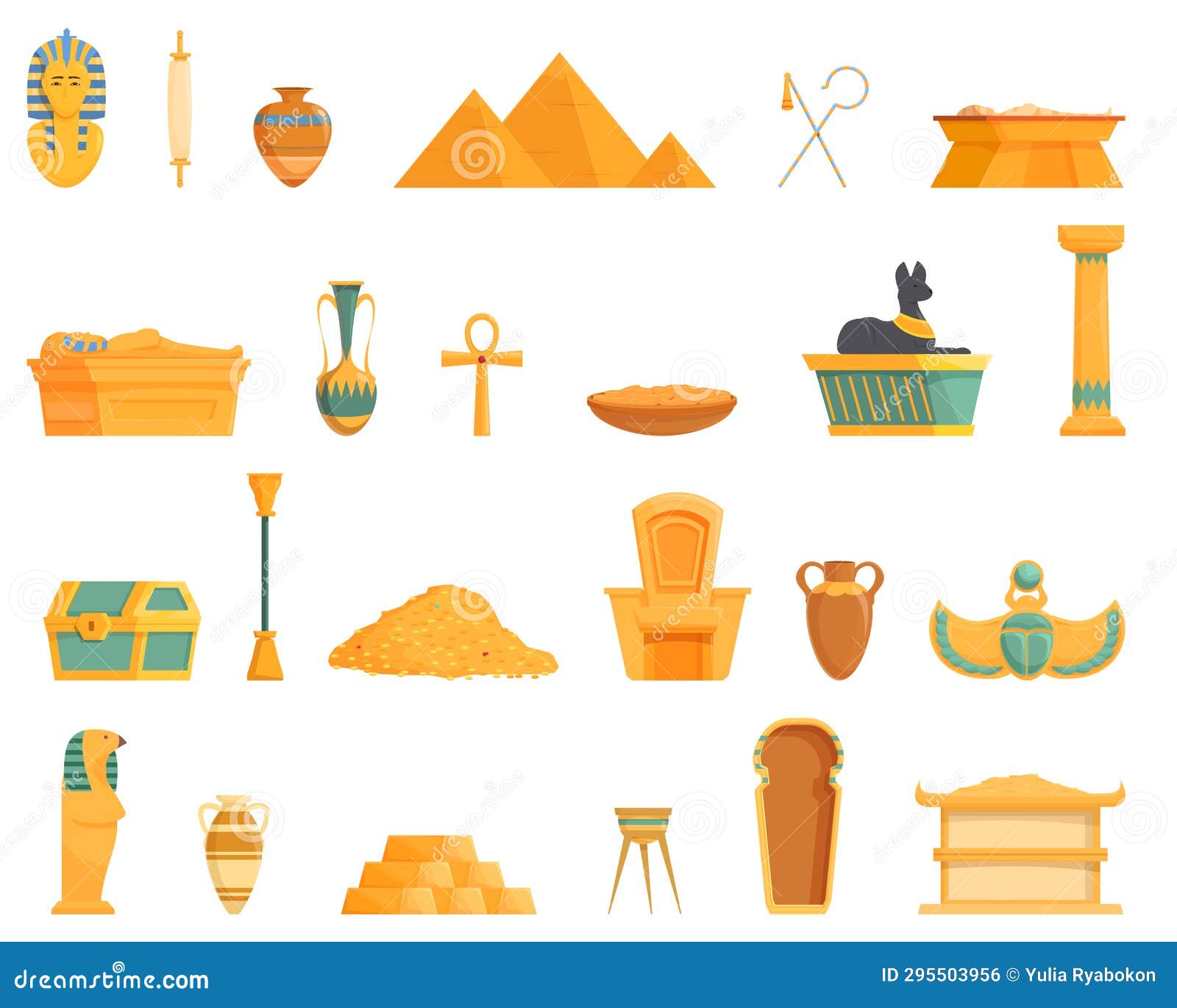 Pharaoh Tomb Icons Set Cartoon Vector. Ancient Pillar Pyramid Stock ...