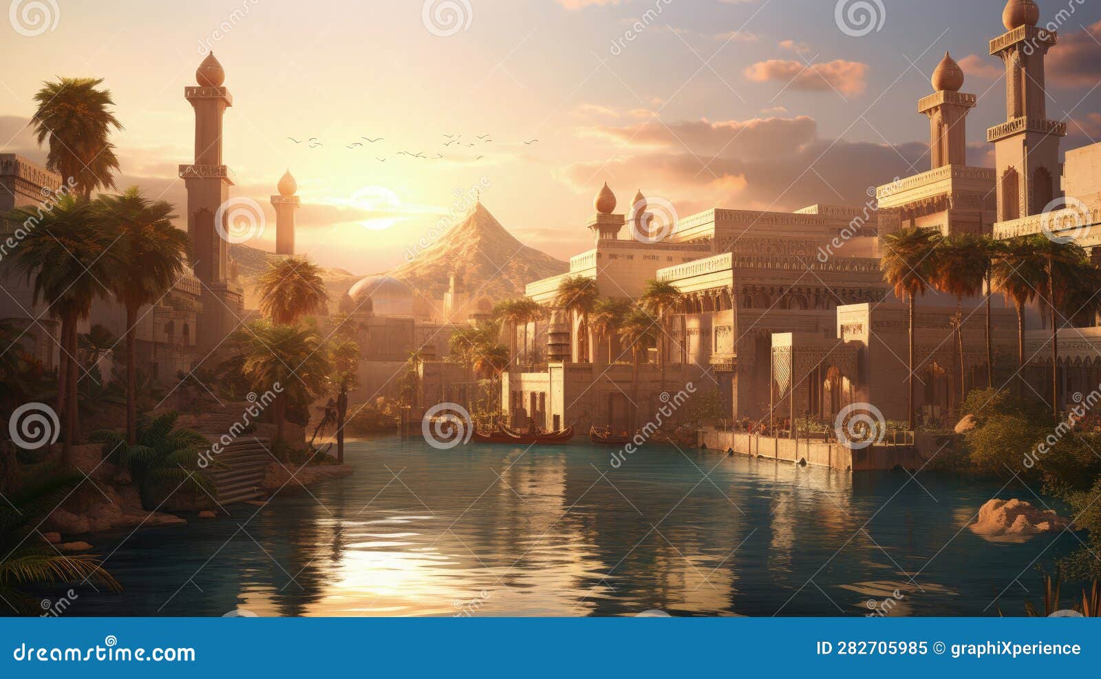 The Pharaohs Oasis City stock illustration. Illustration of floating ...