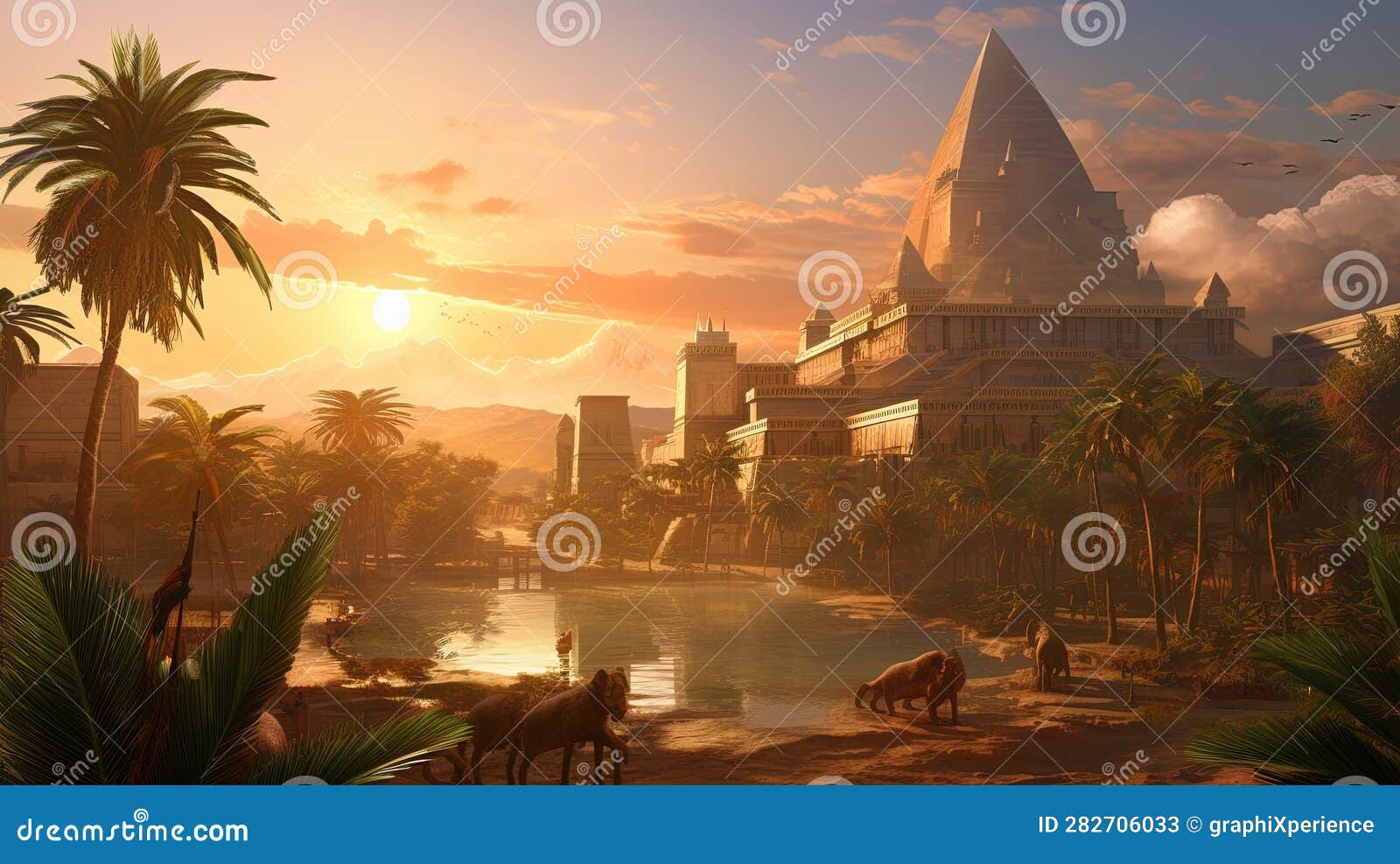 The Pharaohs Oasis City stock illustration. Illustration of ...