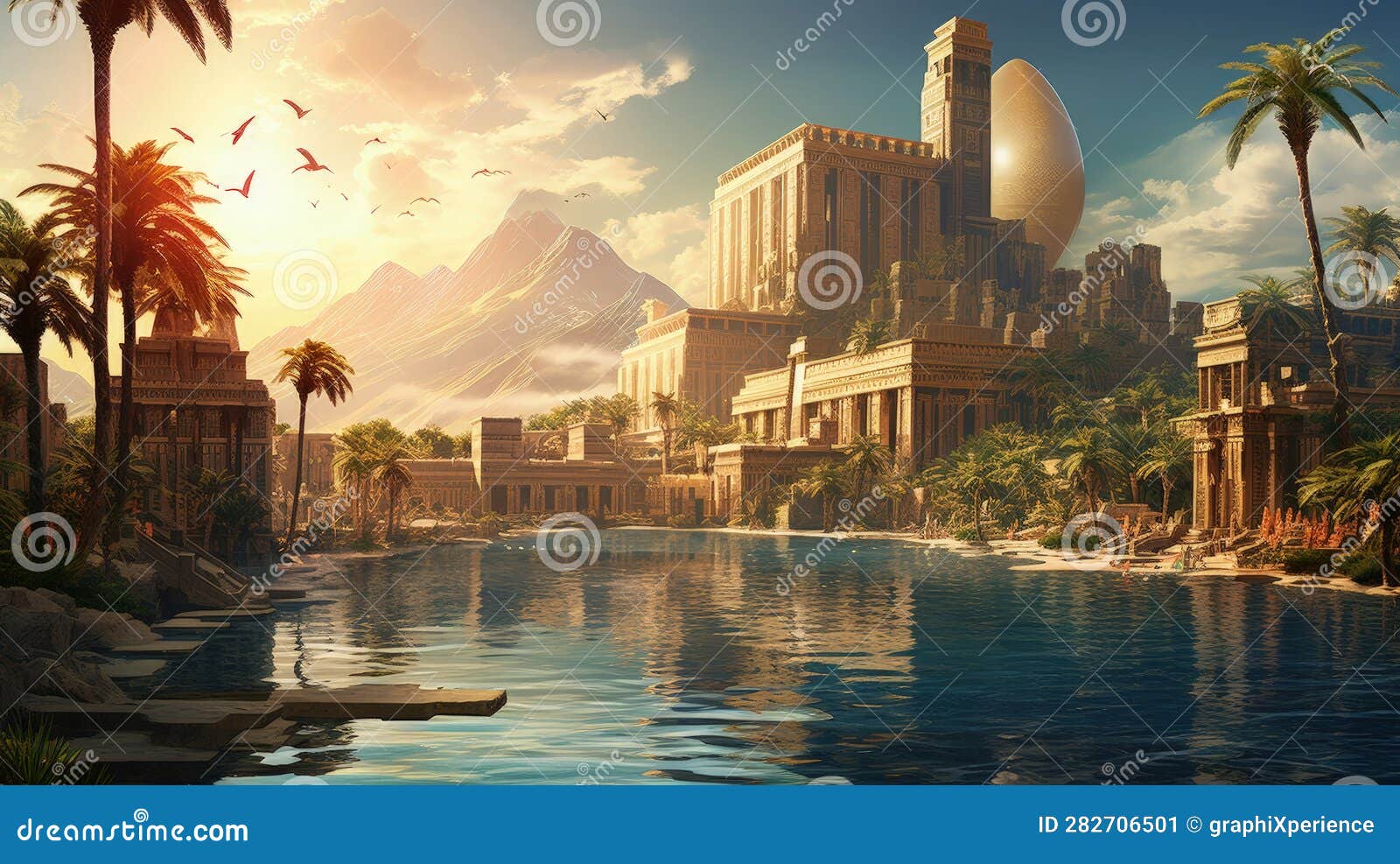 The Pharaohs Oasis City stock illustration. Illustration of buildings ...