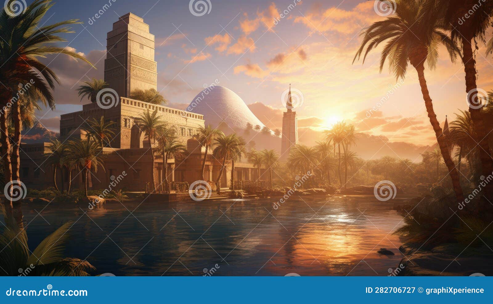 The Pharaohs Oasis City stock illustration. Illustration of eerily ...