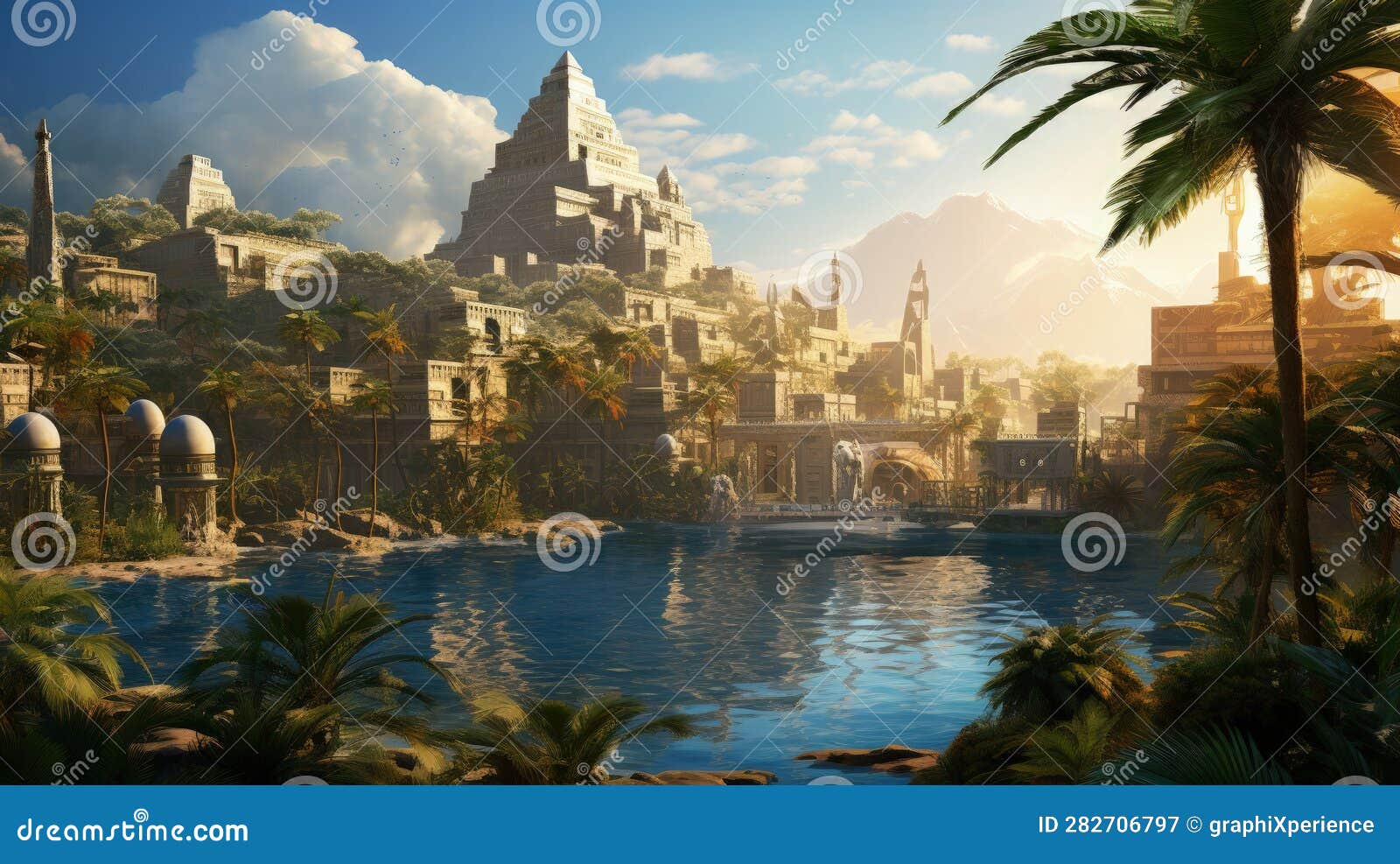 The Pharaohs Oasis City stock illustration. Illustration of palm ...