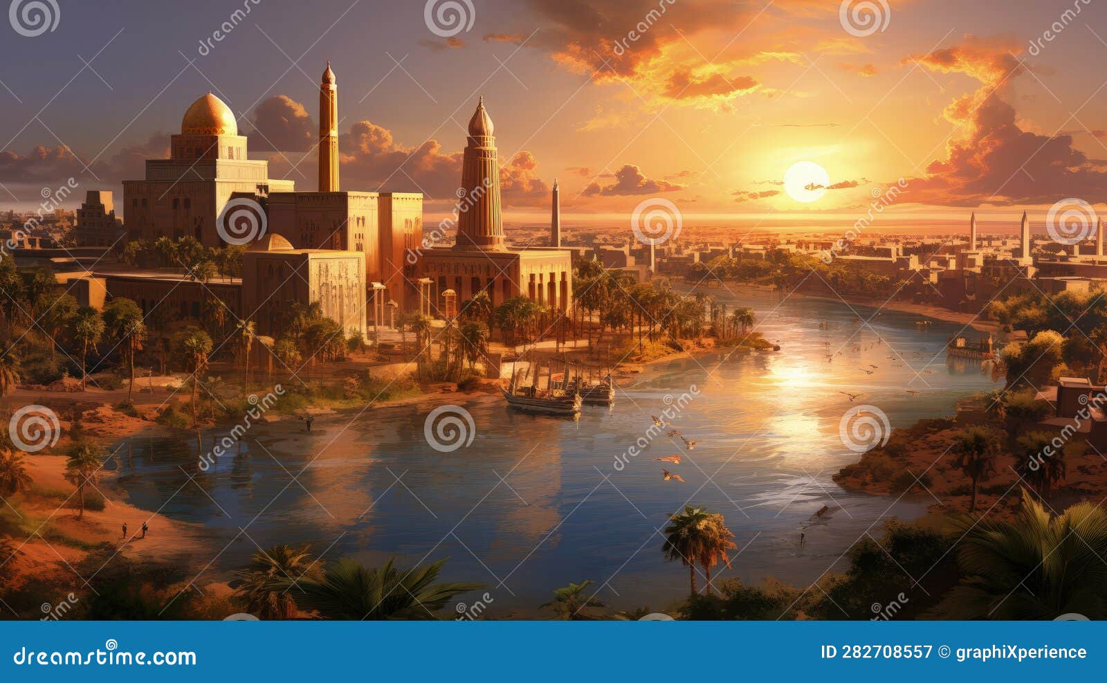 The Pharaohs Oasis City stock illustration. Illustration of ...