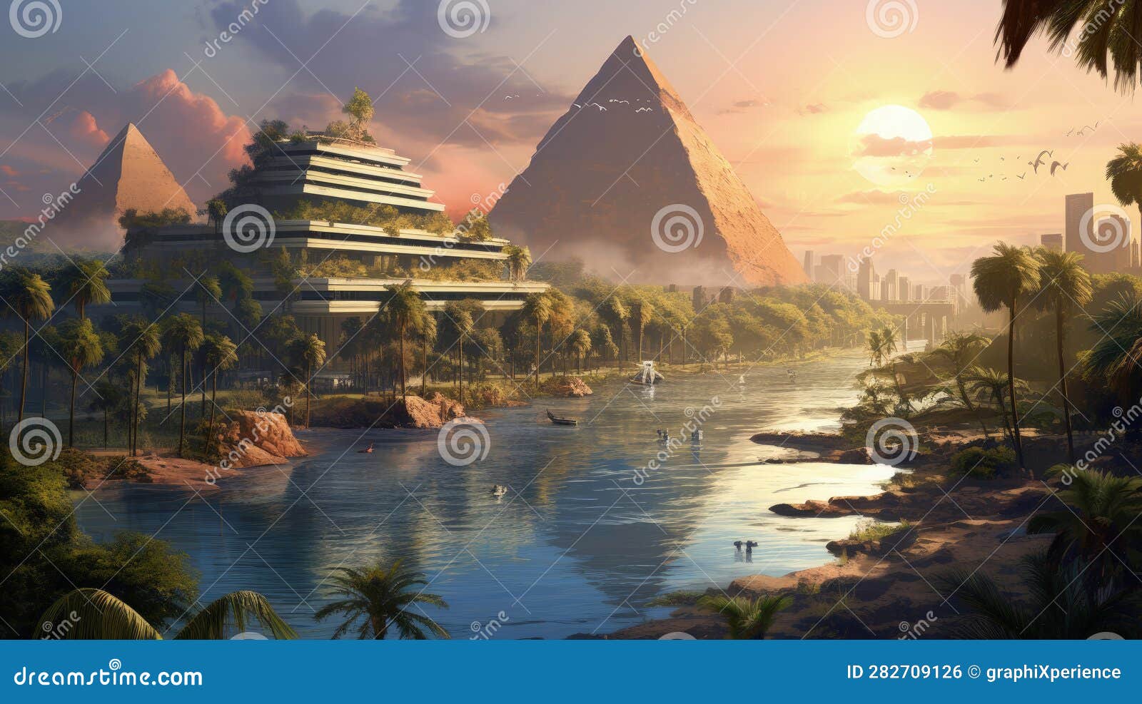 The Pharaohs Oasis City stock illustration. Illustration of realistic ...