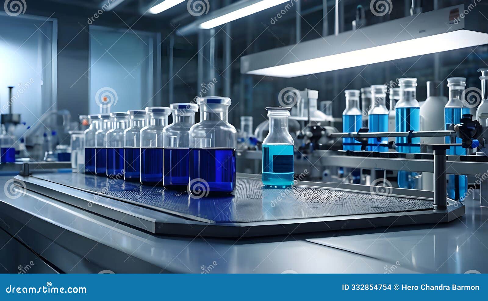 Pharma Factory with Conveyor Line Glass Bottles Stock Illustration ...