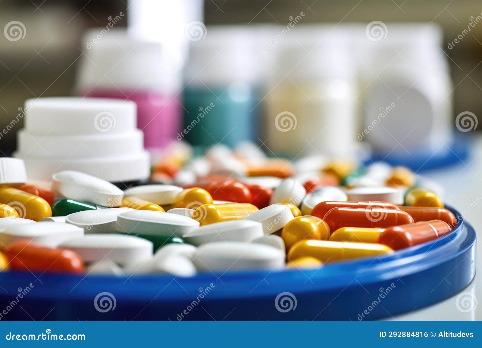 Pharmaceutical Capsules in a Container on Pharmacy Counter Stock Photo ...