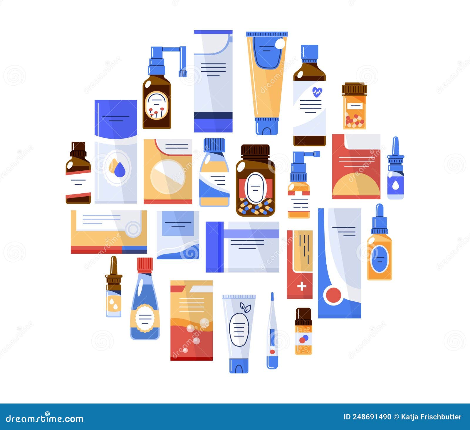 Pharmaceutical Drugs in Circle.Different Medications.Vector Flat ...