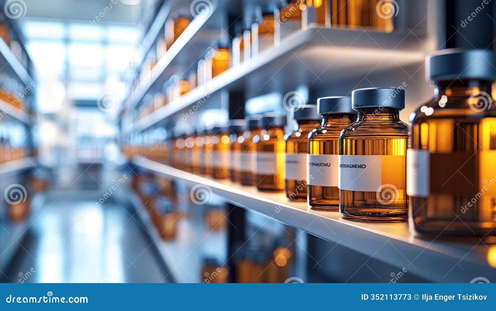 Pharmaceutical Lab Interior Shelves with Rows of Research Vials ...