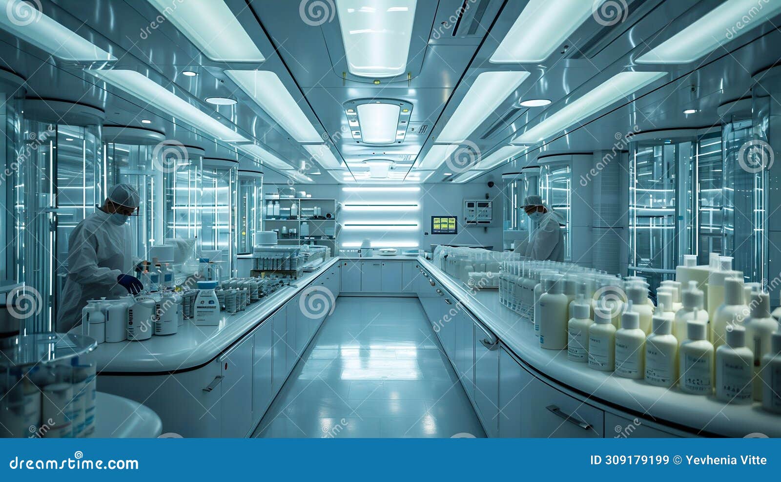 Pharmaceutical Lab Technicians at Work in a Cleanroom Environment ...