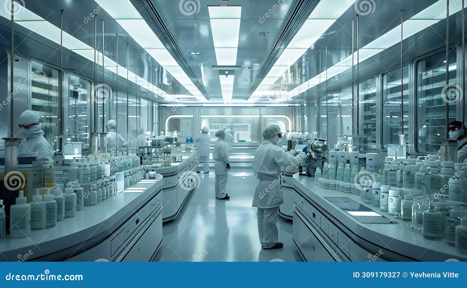 Pharmaceutical Lab Technicians at Work in a Cleanroom Environment ...