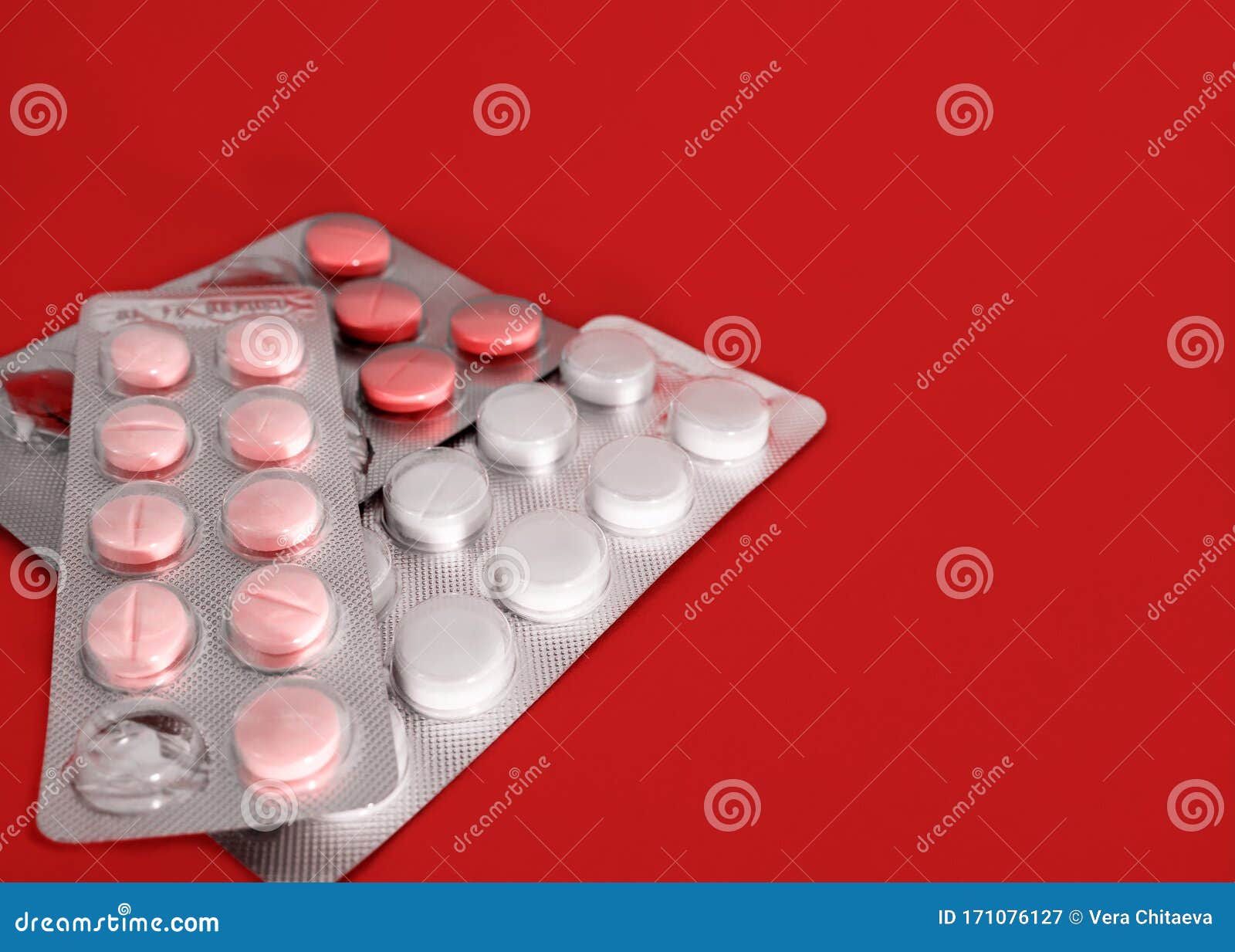 Pharmaceutical Preparation. Open Blister with Tablets on a Red ...
