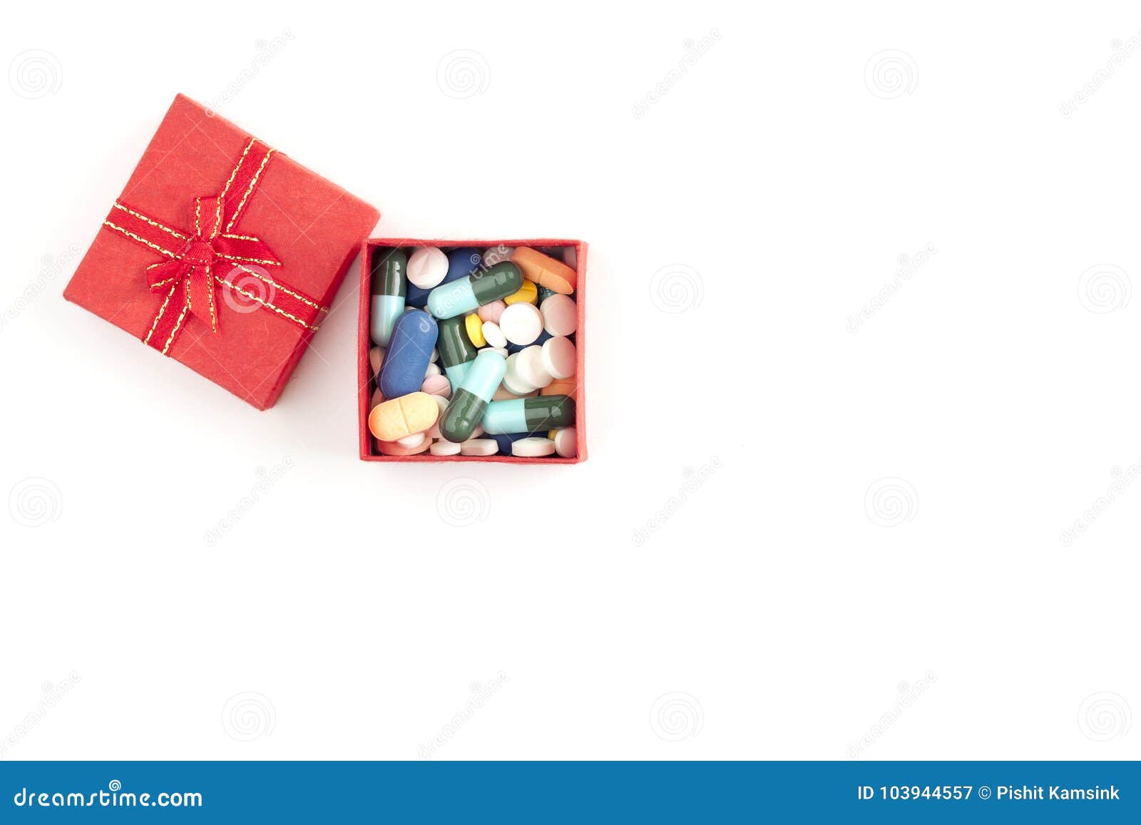 Pharmaceutical in Red Gift Box on White Background. Stock Image - Image ...
