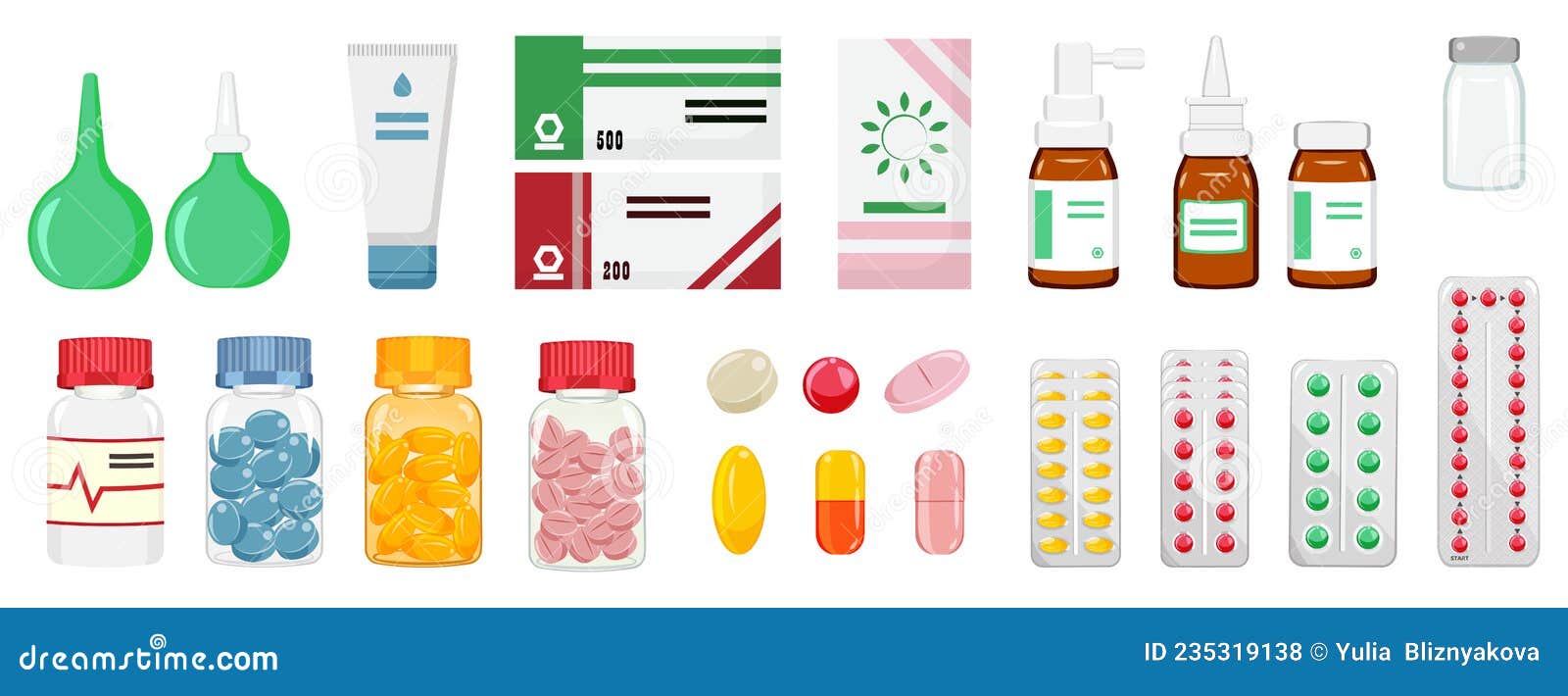 Pharmaceutical Set of Medicines in Different Dosage Forms. Stock Vector ...