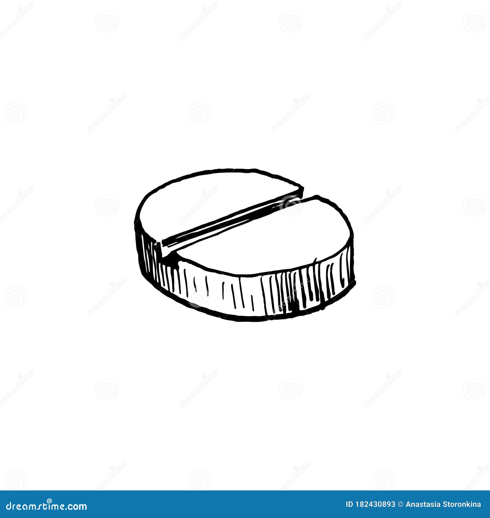 Pharmaceutical Tablet. Single Isolated Ink Hand Drawn Sketch. Vector ...