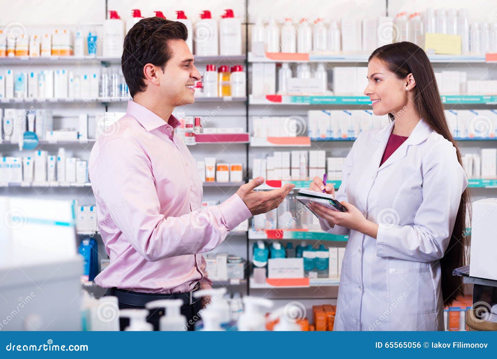 Pharmacist and Consulting Man in Pharmacy Stock Photo - Image of ...