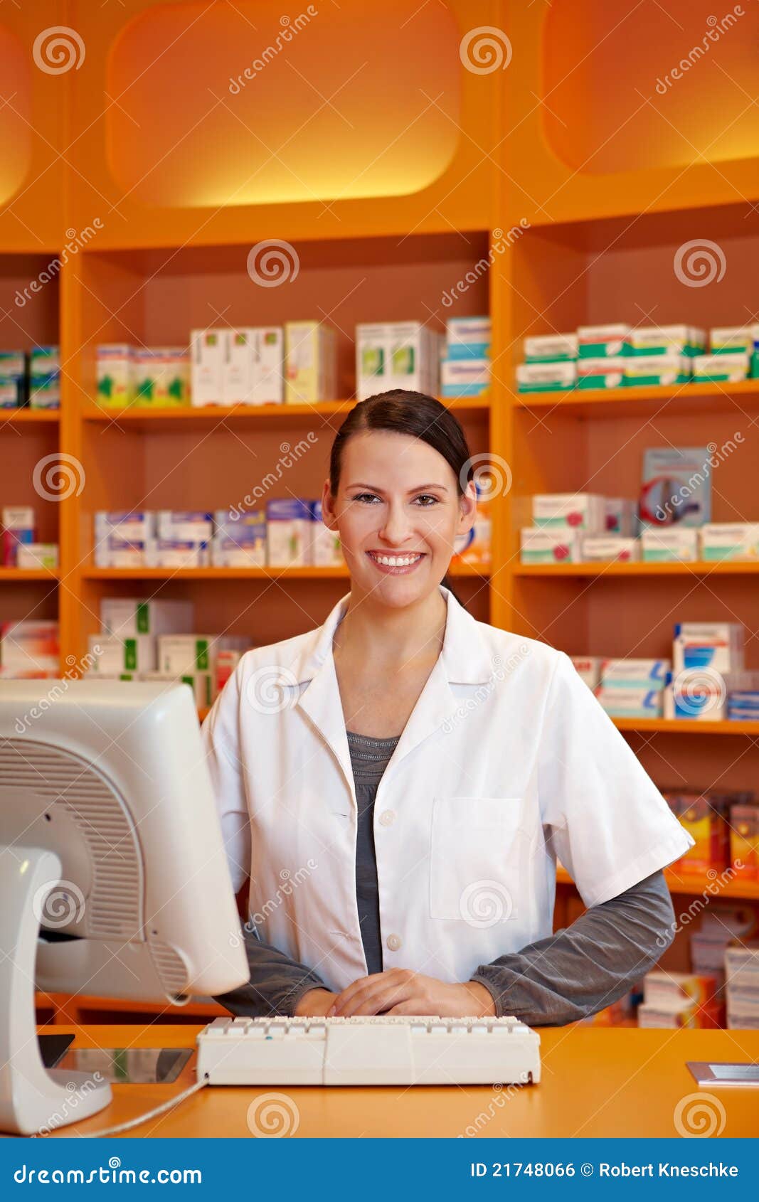 Pharmacist at Counter in Drugstore Stock Photo - Image of drugstore ...