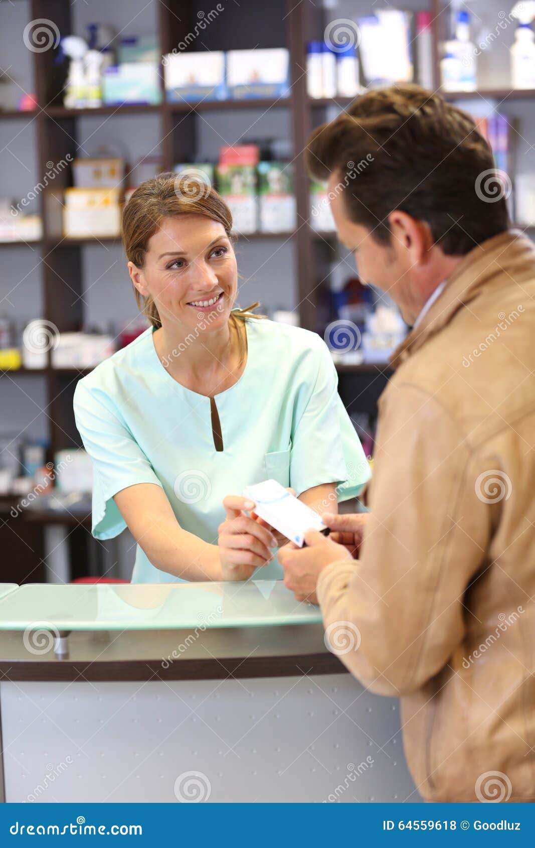 Pharmacist Giving Patient Violet Capsules Royalty-Free Stock ...