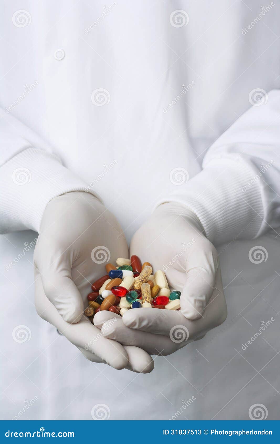 Pharmacist Holding Handful of Pills Stock Image - Image of ...