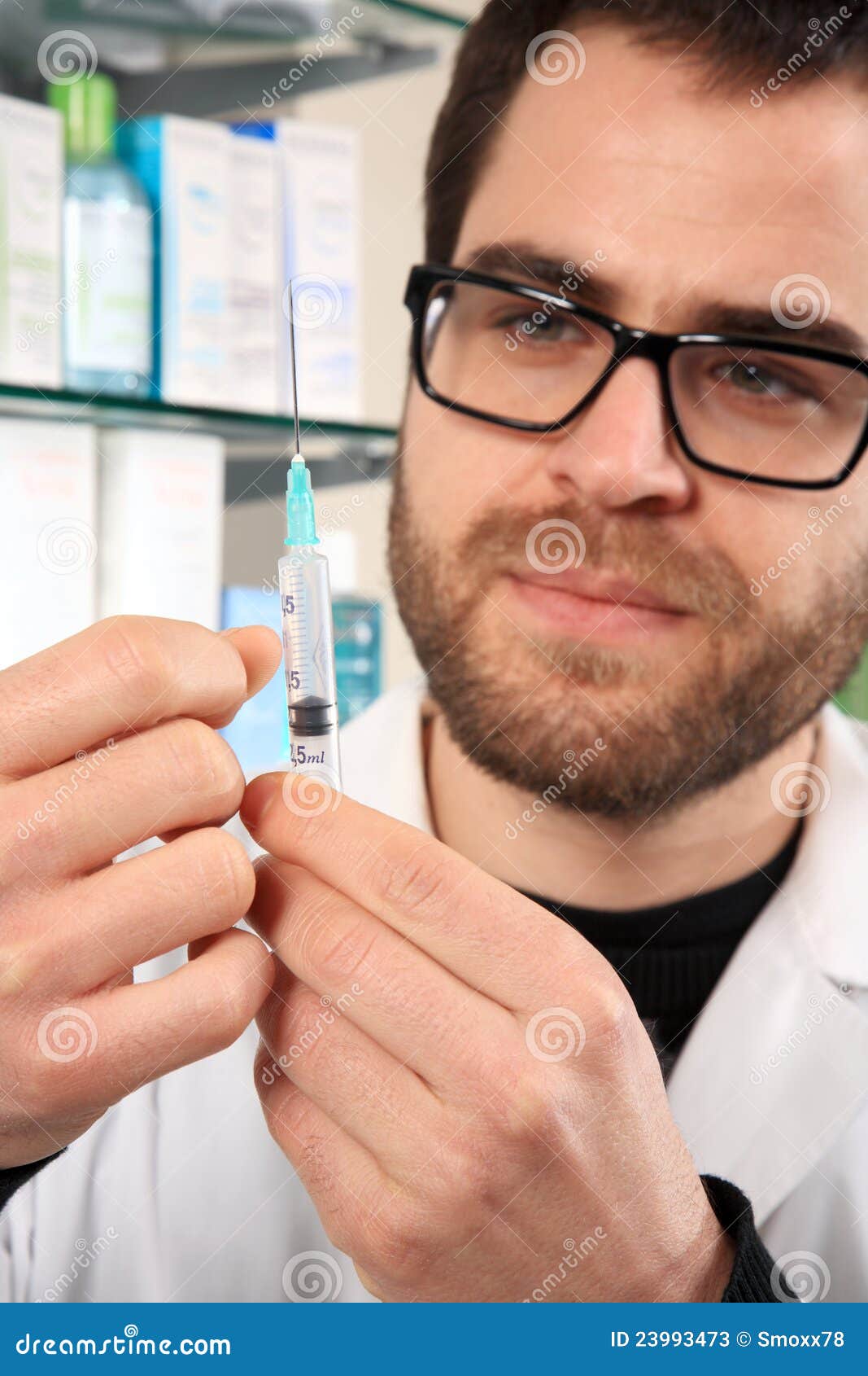 Pharmacist Holding an Injection Stock Image - Image of professional ...
