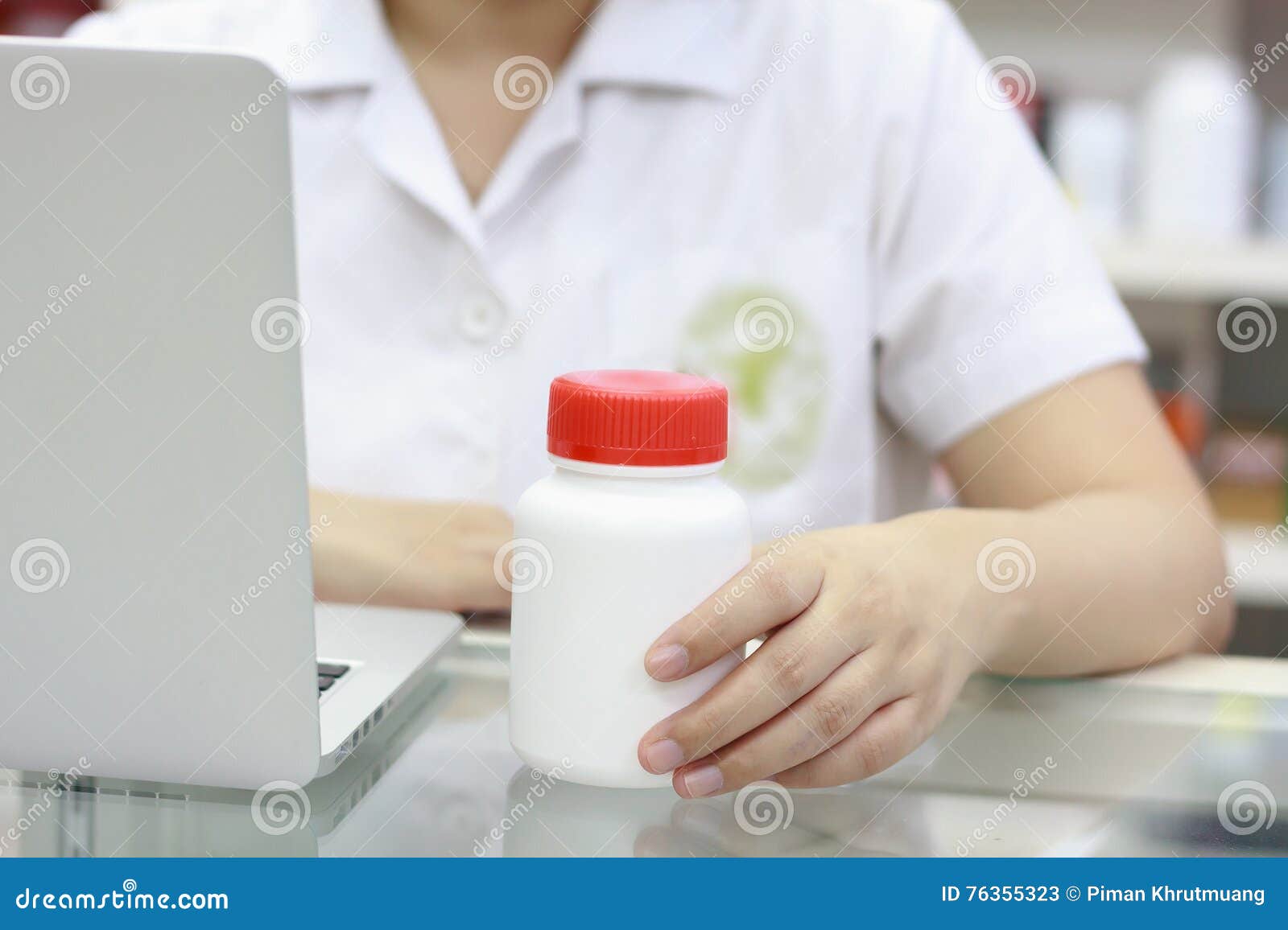 Pharmacist with Laptop Computer Stock Image - Image of prescription ...