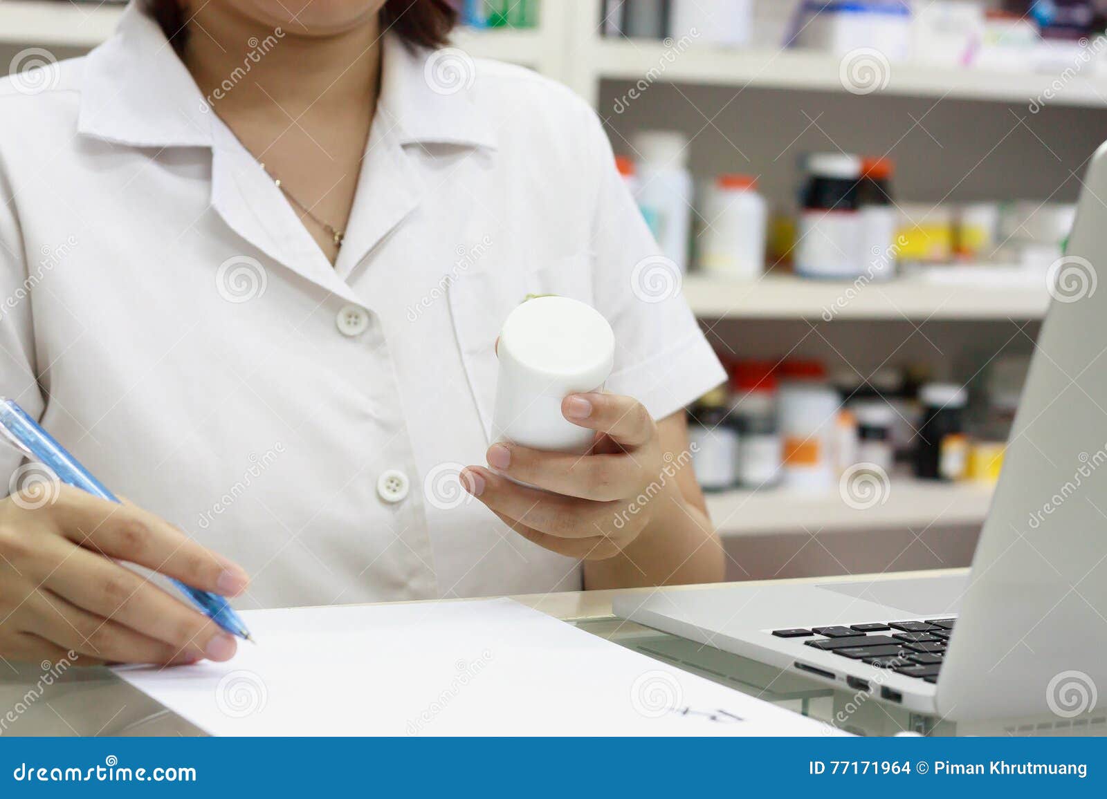Pharmacist with Laptop Computer Stock Photo - Image of prescription ...