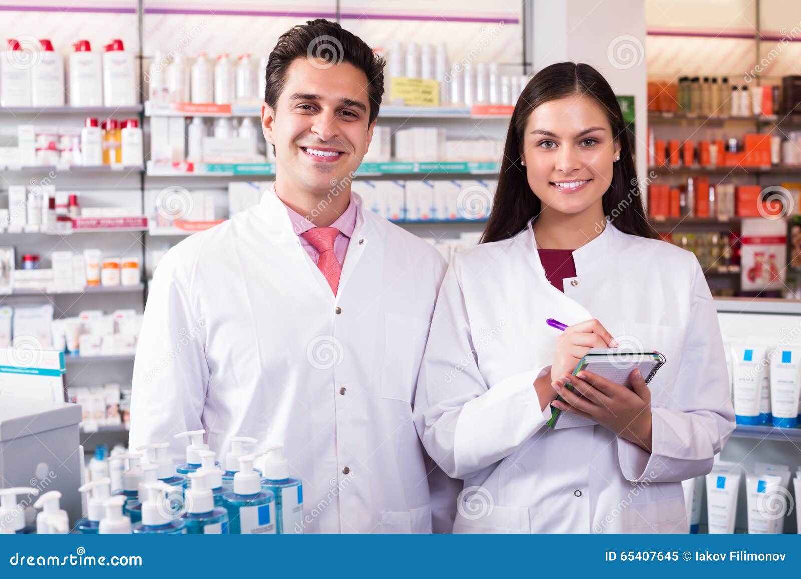 Pharmacist and Pharmacy Technician Posing Stock Image - Image of health ...