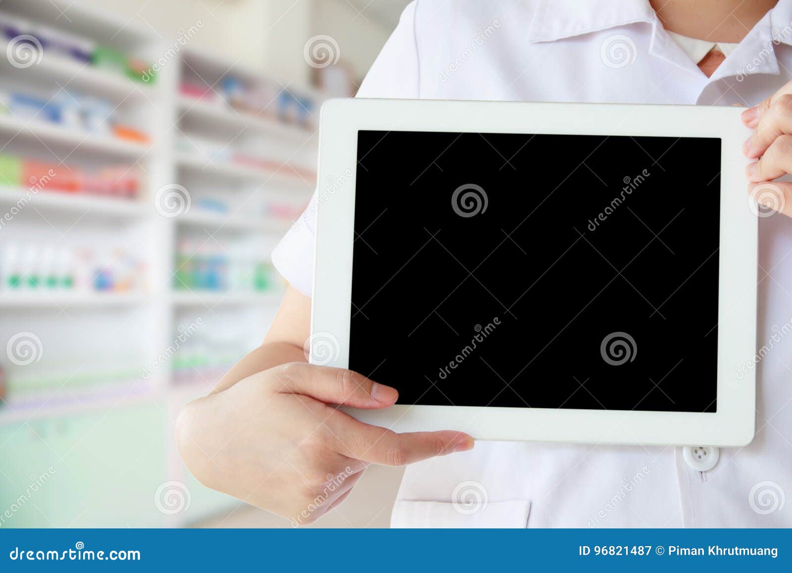 Pharmacist Showing Promotion Displaying the Blank Screen Stock Image ...
