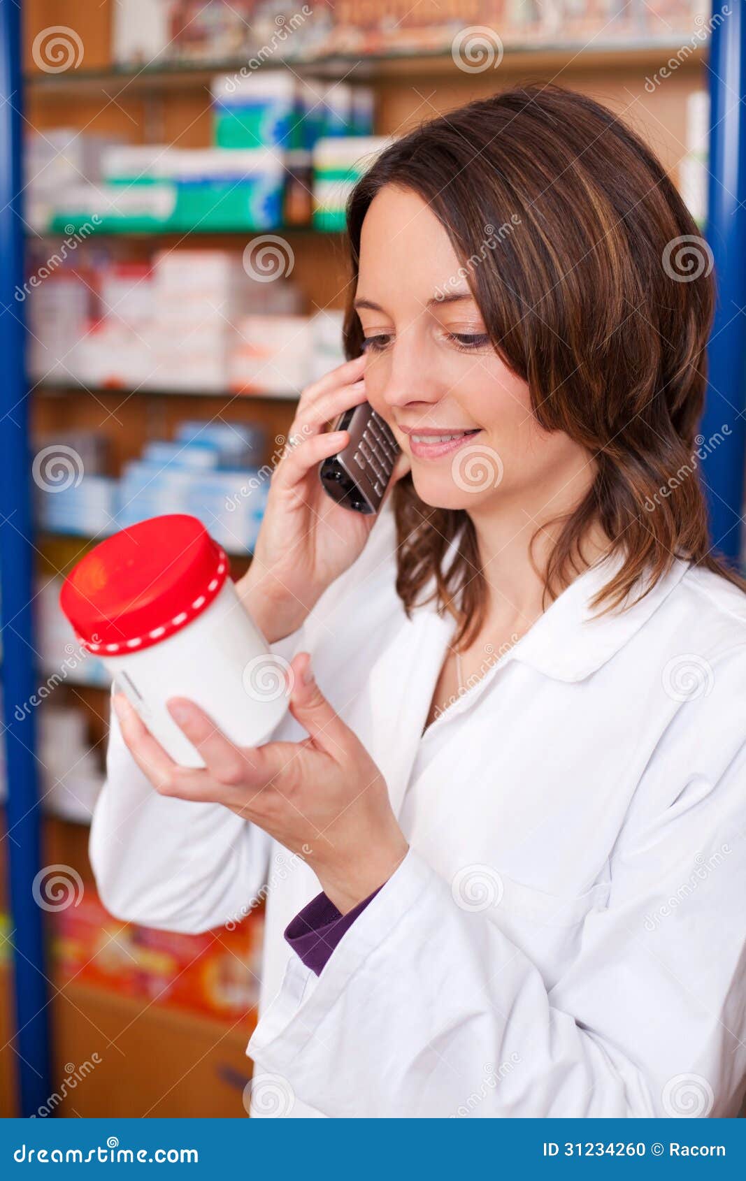 Pharmacist Talking on Phone Stock Photo - Image of chemist, phone: 31234260