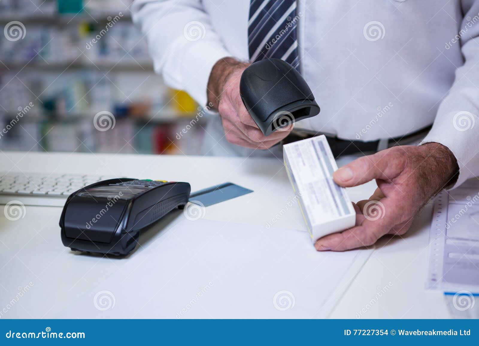 Pharmacist Using Barcode Scanner on Medicine Box Stock Photo - Image of ...