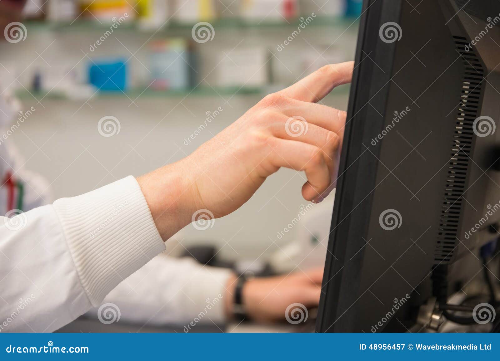 Pharmacist Using the Computer Stock Image - Image of treatment ...