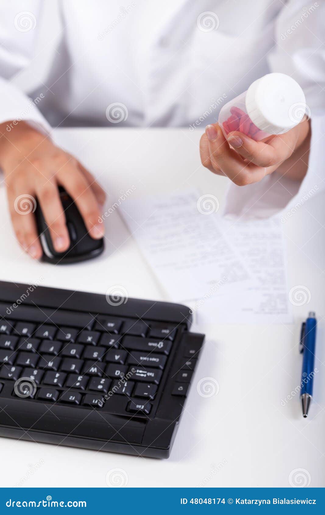 Pharmacist Using Computer during Work Stock Photo - Image of hands ...