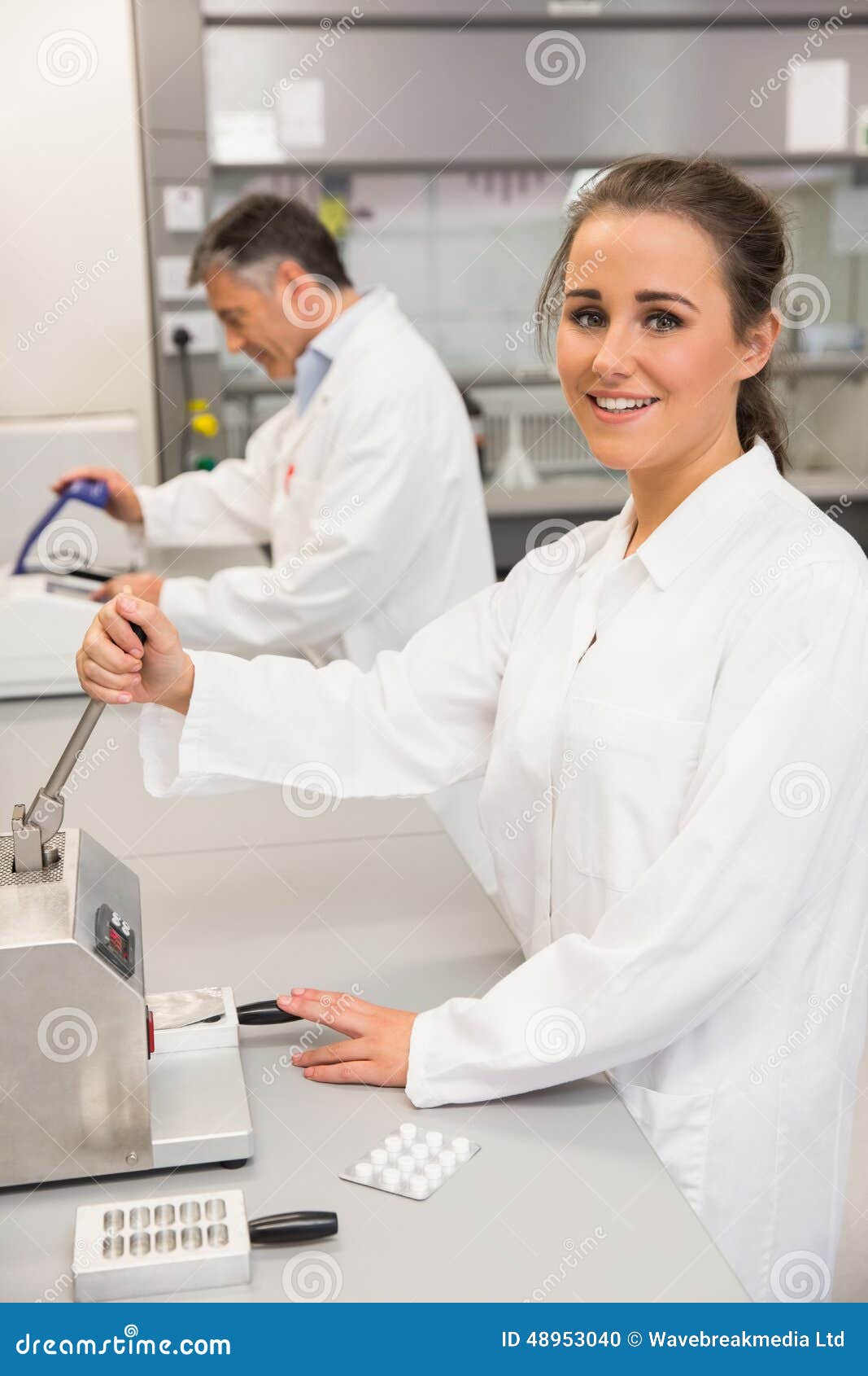 Pharmacist Using Press To Make Pills Stock Photo - Image of storage ...