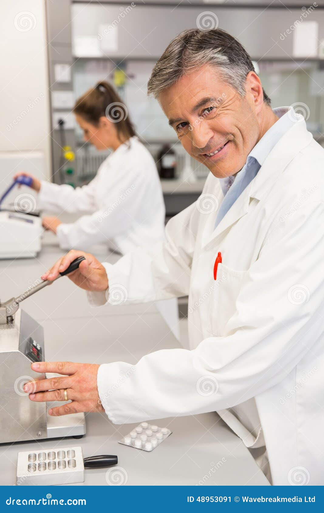 Pharmacist Using Press To Make Pills Stock Image - Image of working ...