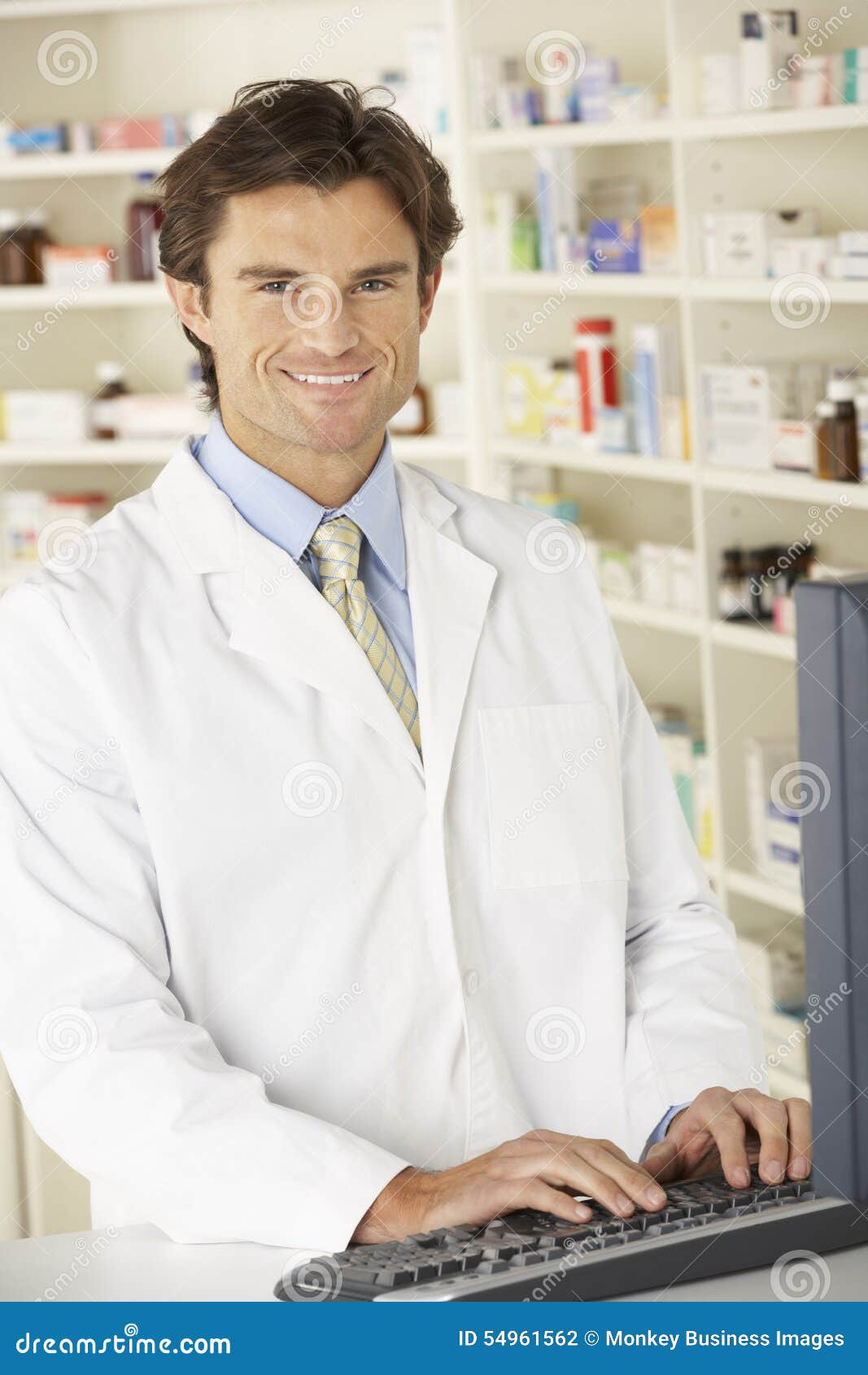 Pharmacist Working on Computer in Pharmacy Stock Photo - Image of ...