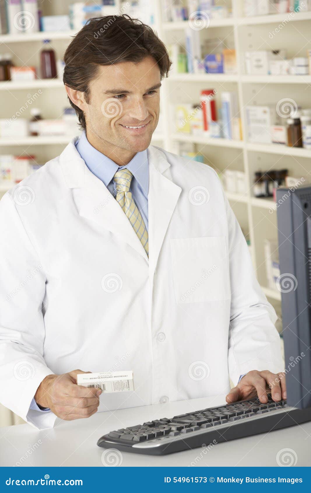 Pharmacist Working on Computer in Pharmacy Stock Image - Image of ...