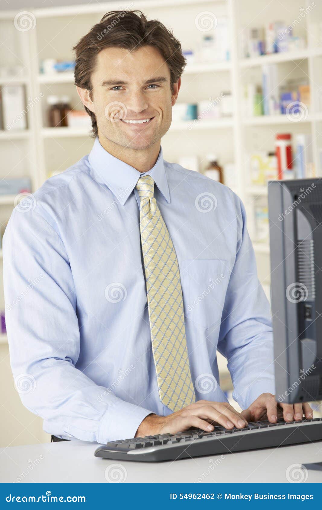 Pharmacist Working on Computer in Pharmacy Stock Photo - Image of ...