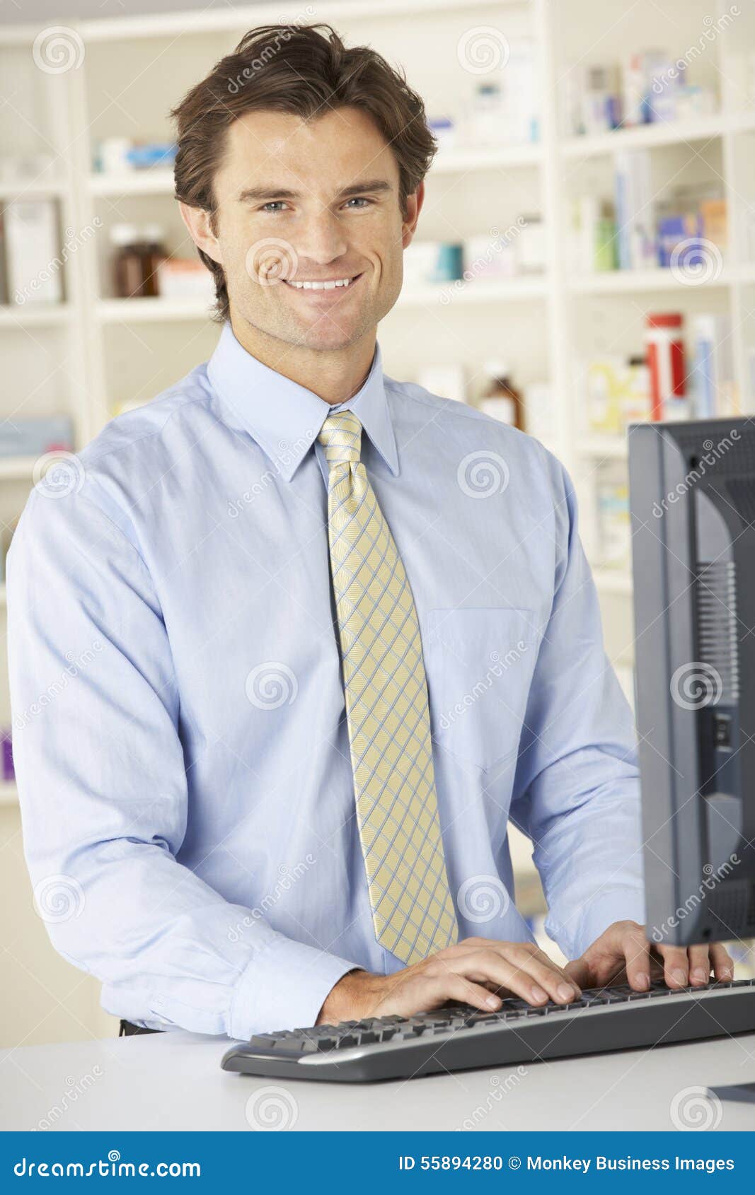 Pharmacist Working on Computer in Pharmacy Stock Photo - Image of ...