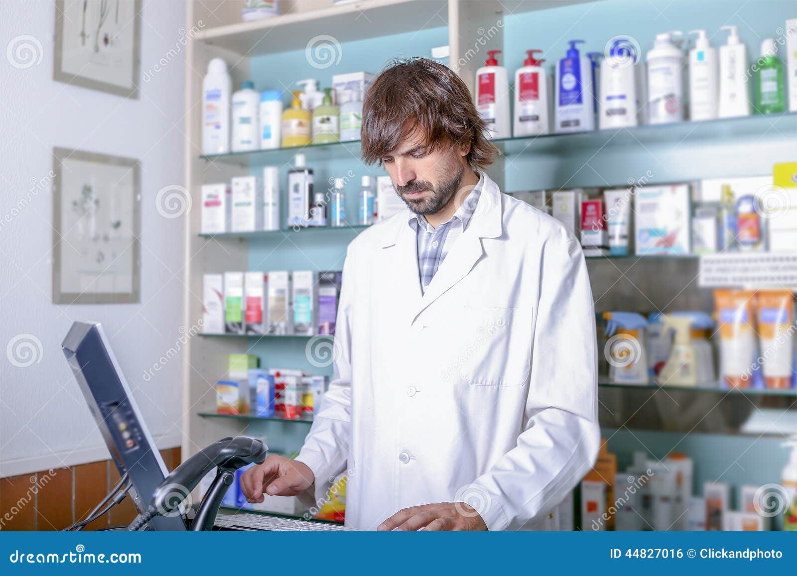 Pharmacist Working with the Computer Stock Photo - Image of indoors ...