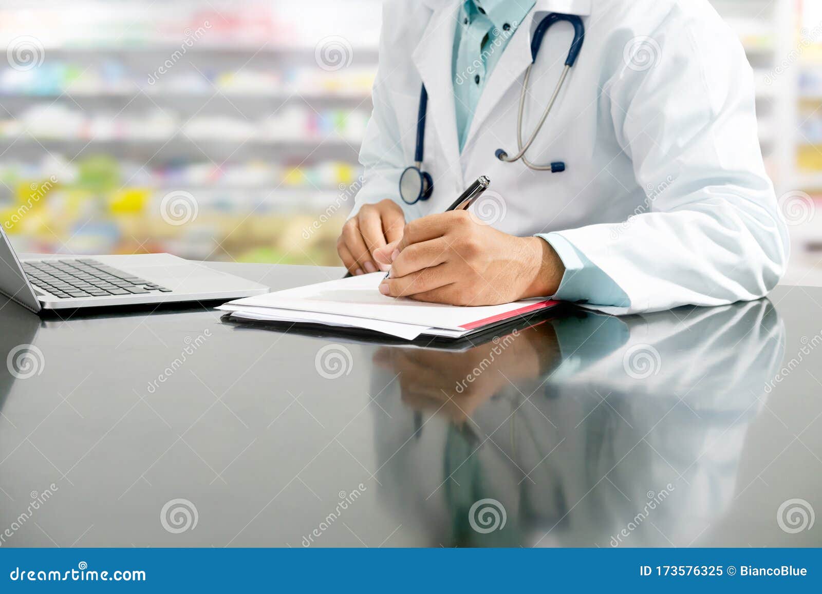 Pharmacist Writes on Documents at Pharmacy Stock Image - Image of drug ...